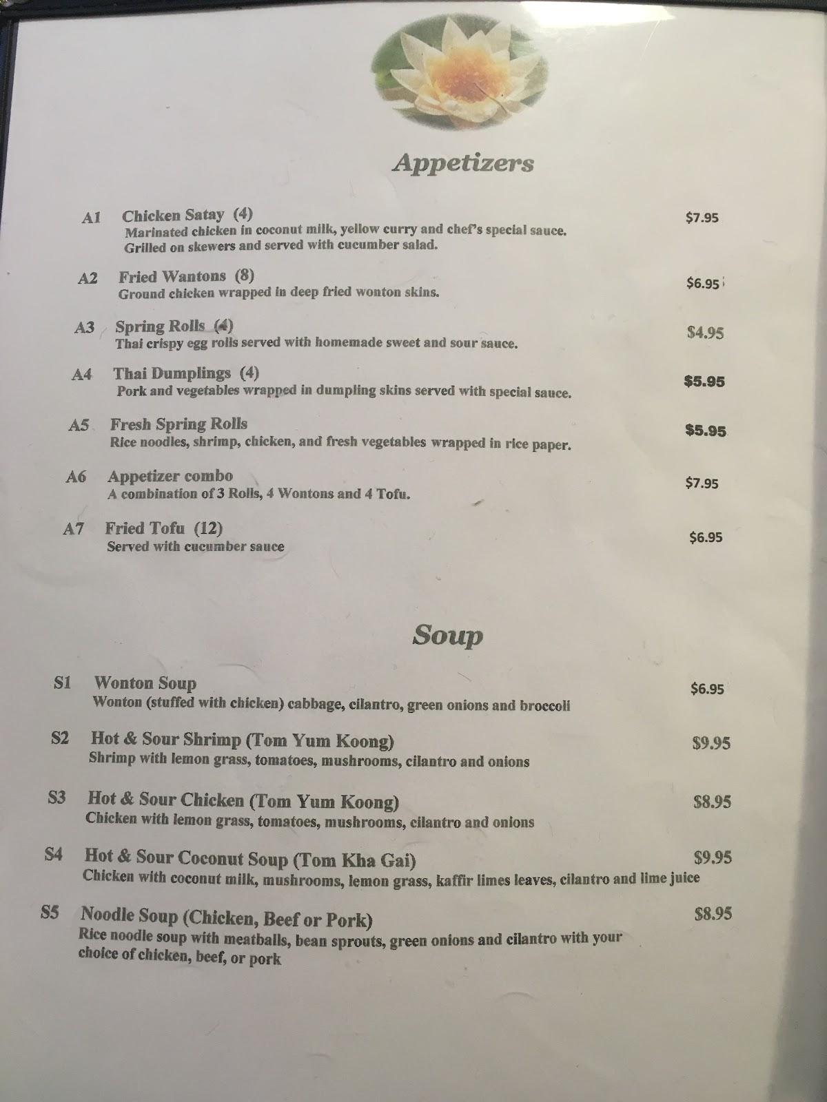 Menu at Pad Thai restaurant, Fort Walton Beach