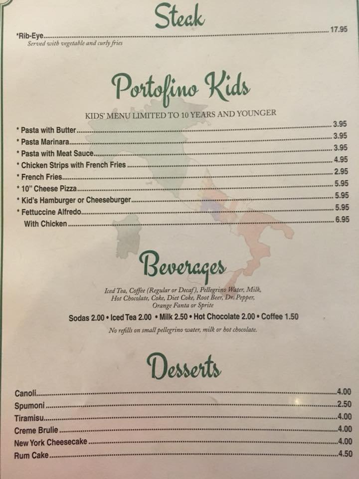 Menu at Portofino pizzeria, Roswell, W 2nd St