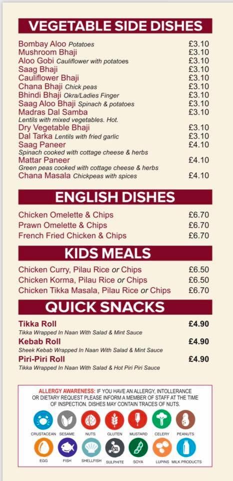 Menu at Rhos Tandoori Indian Takeaway fast food, Rhos on Sea, 4 Everard Rd