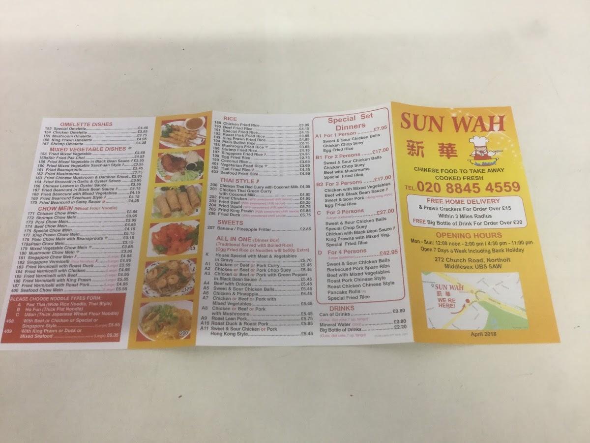 Menu at Sun Wah fast food, Northolt, 272 Church Rd