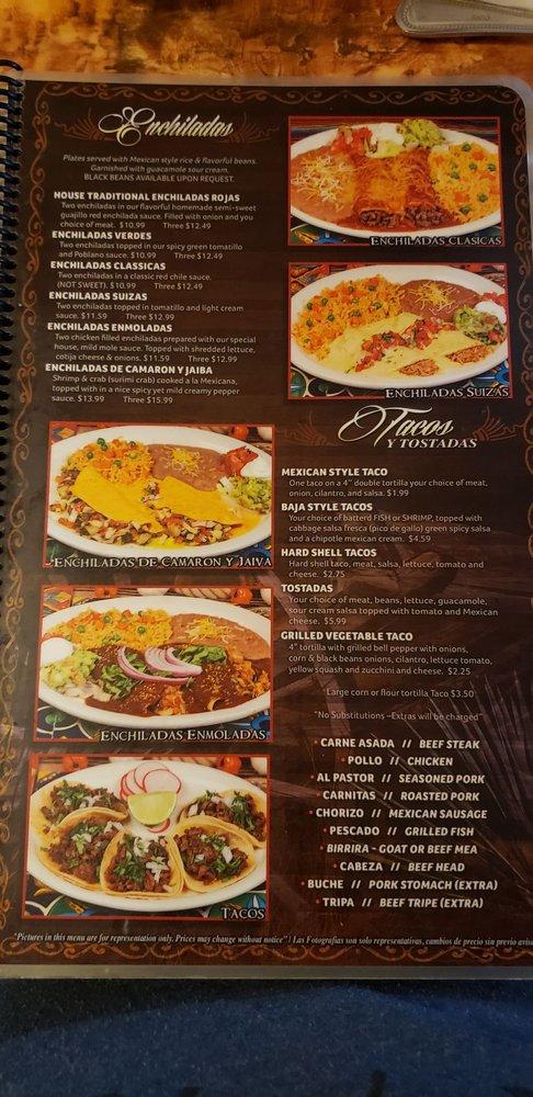 Menu at Tacos Jalisco restaurant, Reno, Lemmon Dr