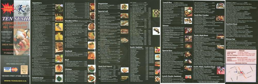 Menu at Ten Sushi Japanese Restaurant, Ottawa, Bank St
