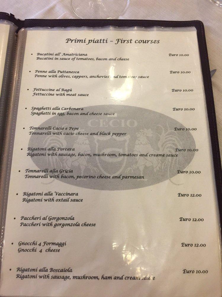 Menu da Trattoria Cecio ristorante, Roma