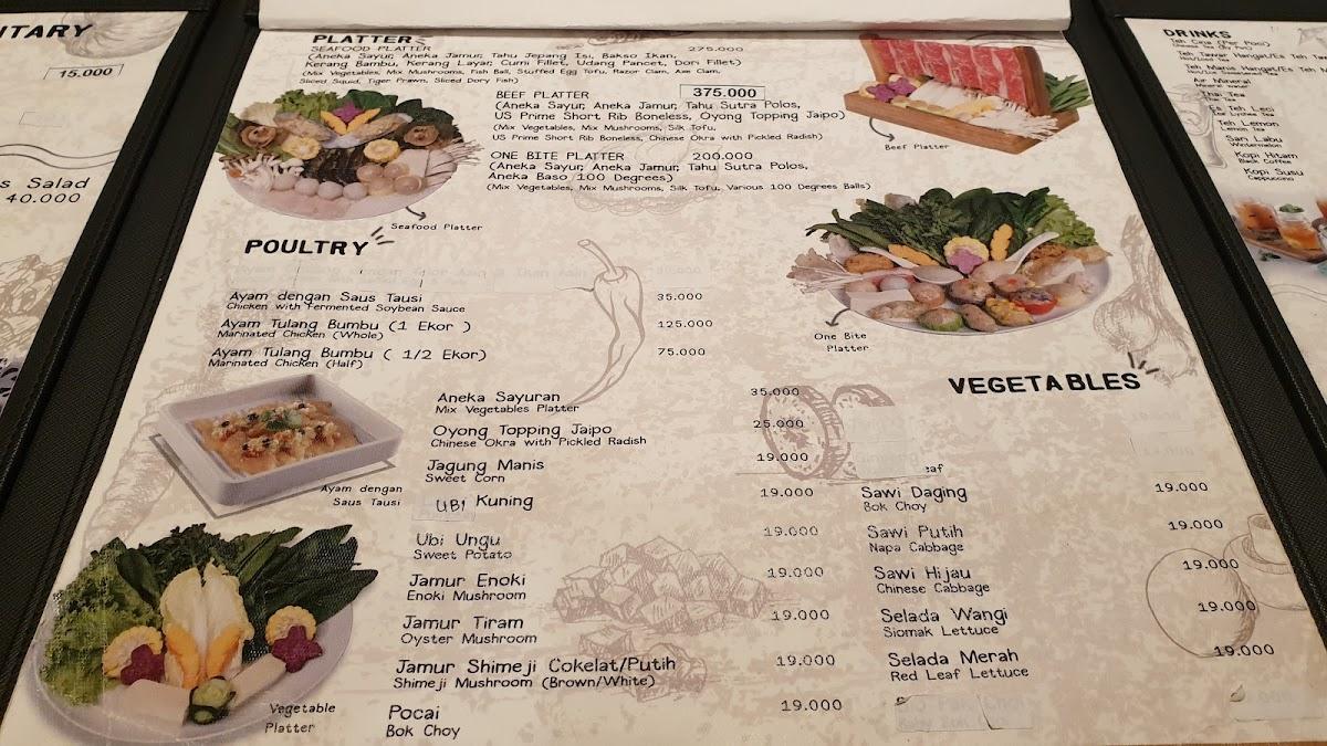 Menu at 100 Degrees restaurant, Surabaya