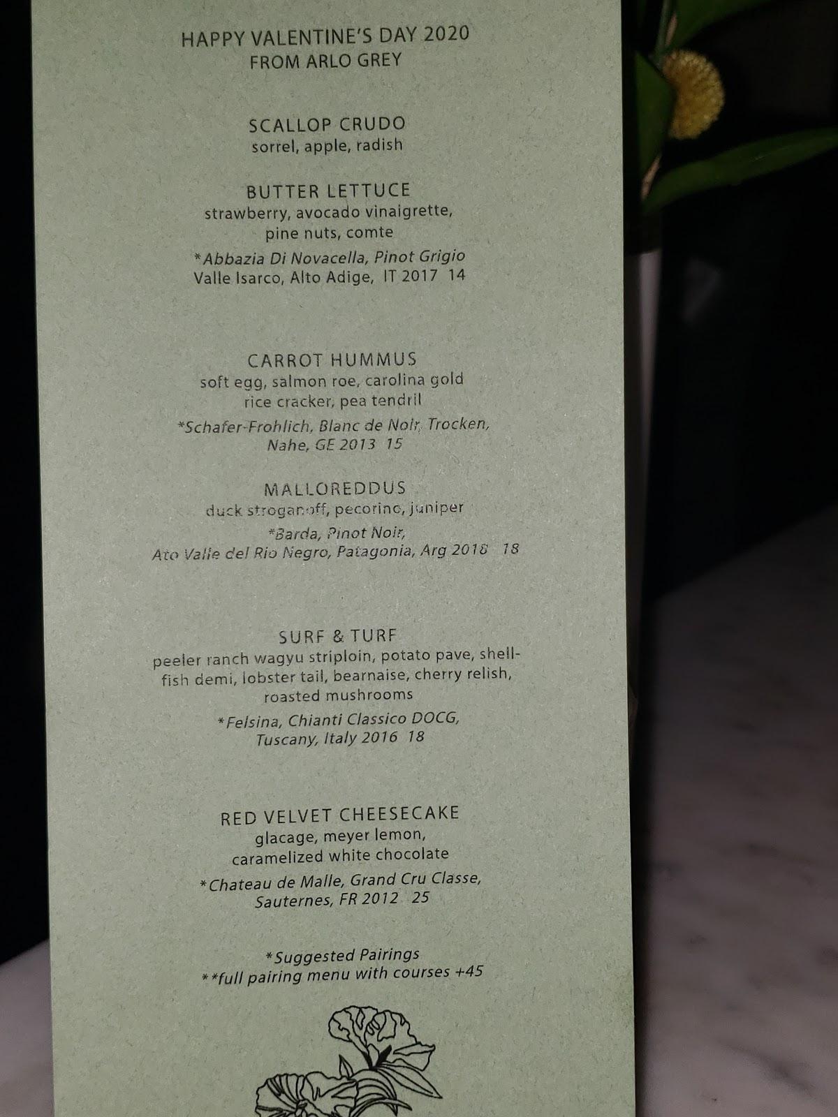 Menu at Arlo Grey by Kristen Kish restaurant, Austin