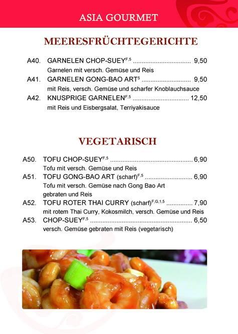 Menu au Asia Gourmet restaurant, Großbottwar