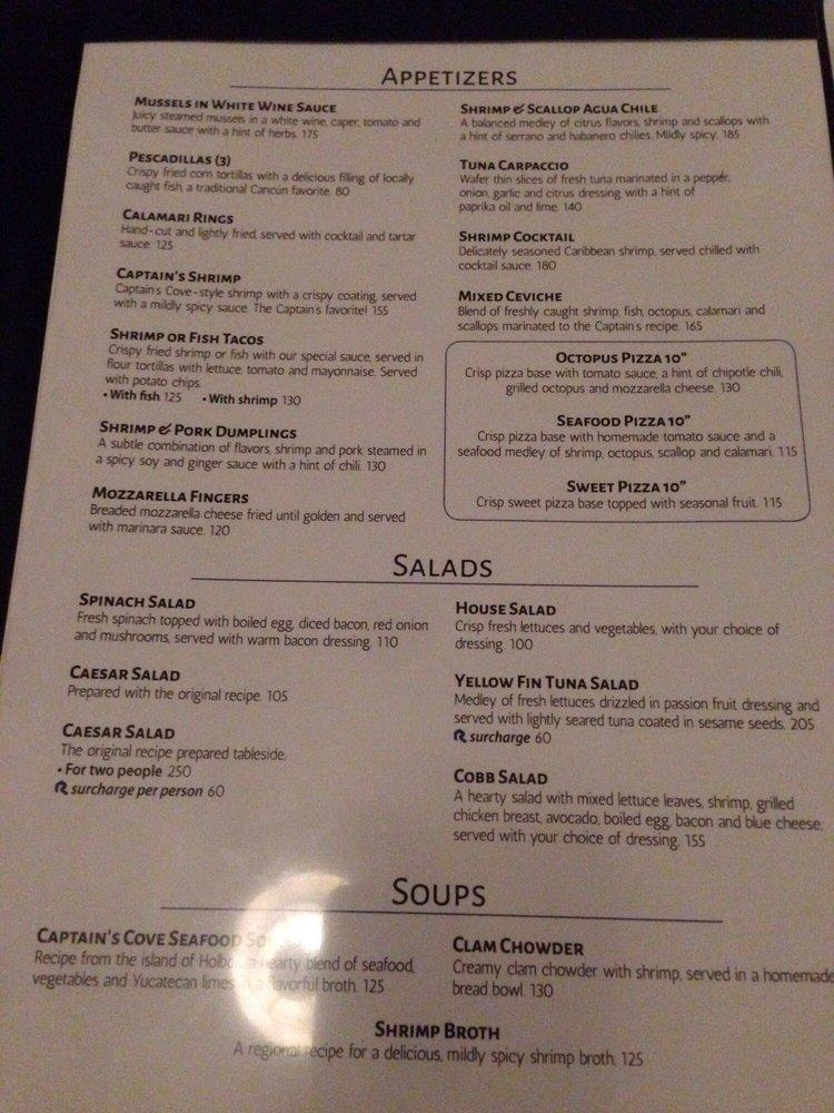 Menu at Captain's Cove steakhouse, Cancún, Blvd. Kukulcan KM16.5