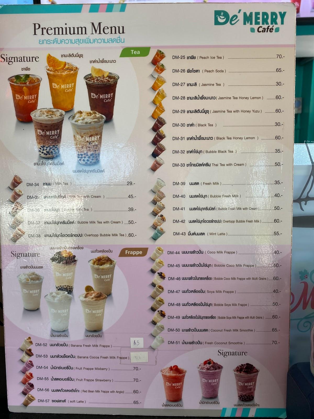 Menu at De’merry Cafe-khubon, Bangkok