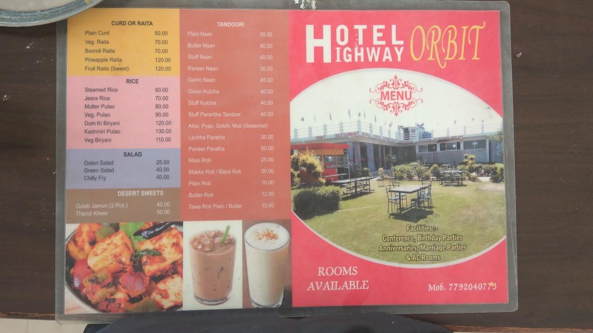 Menu at Hotel Highway Orbit, Bahdoda