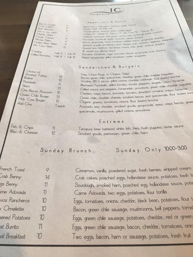 Menu at Indigo Crow Cafe, Corrales