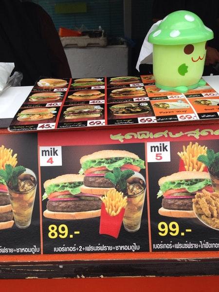 Menu at Mik Burger restaurant, Bangkok, Sukhumvit 77
