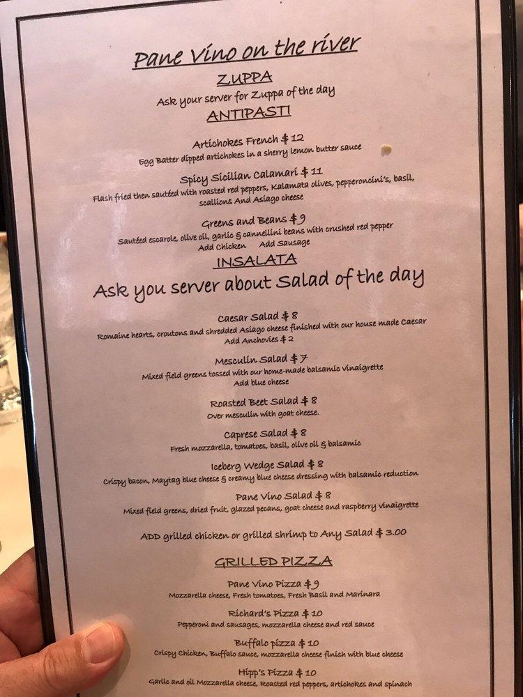 Menu at Pane Vino On The River restaurant, Rochester