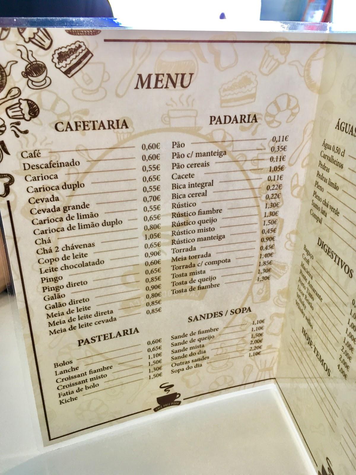 Menu em Pastelaria Doce Pisca pub & Bar, Guimaraes, R. da Pisca 108