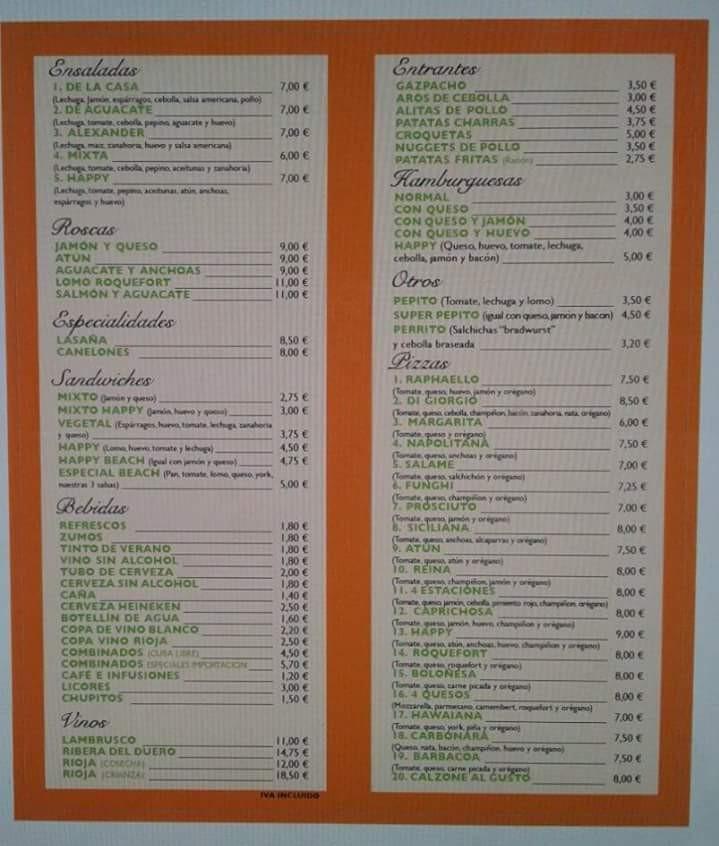 Menu at Pizzeria HAPPY PLAYA, Motril