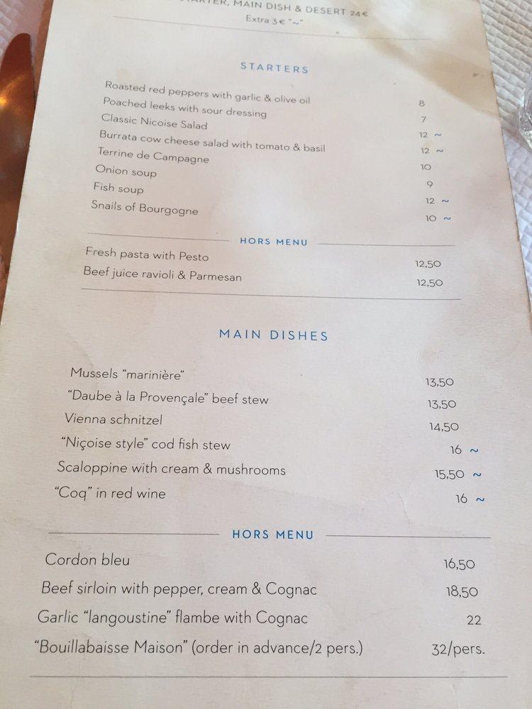 Menu at Chez Davia restaurant, Nice