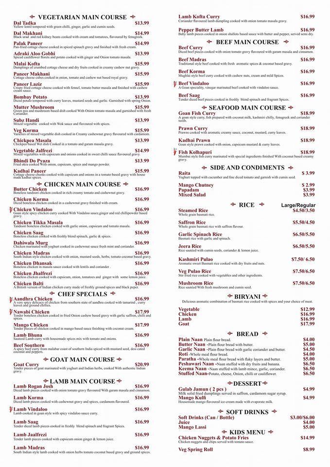 Menu at Salt Indian Cuisine Padbury restaurant, Padbury