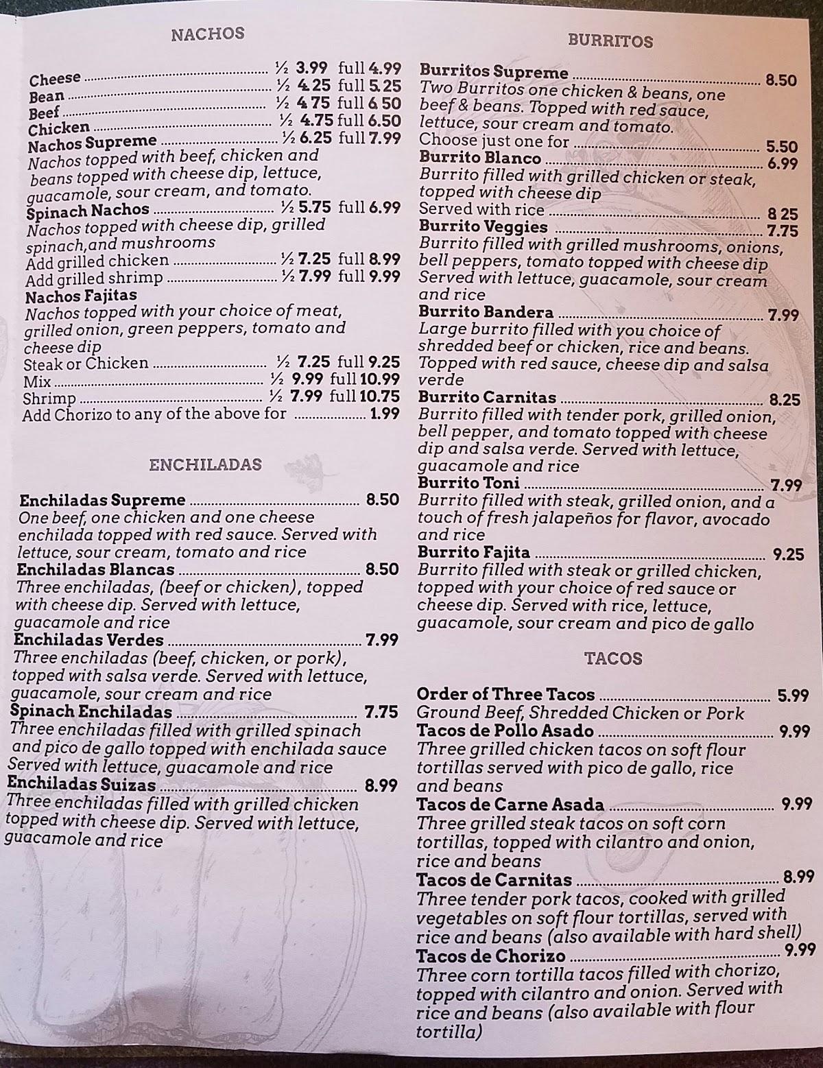 Menu at Sol Mexican Restaurant, Carrollton