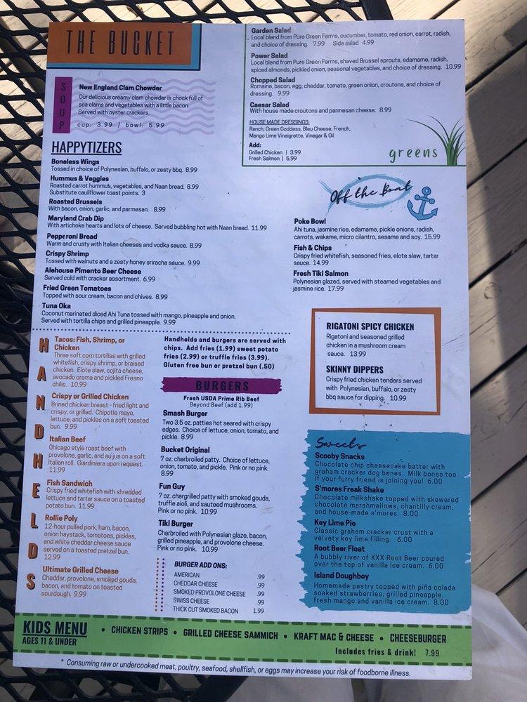 Menu at The Bucket pub & bar, South Bend