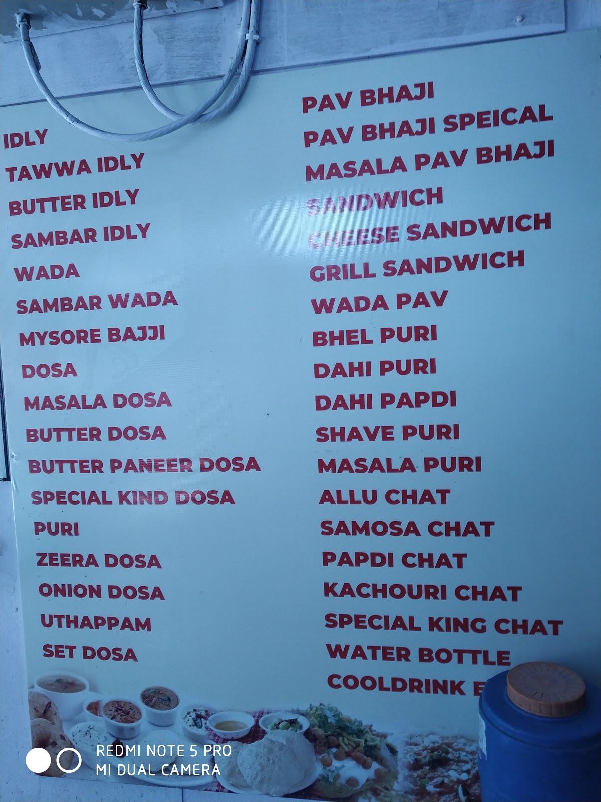 Menu at king chat darbar and tiffin center, Hyderabad