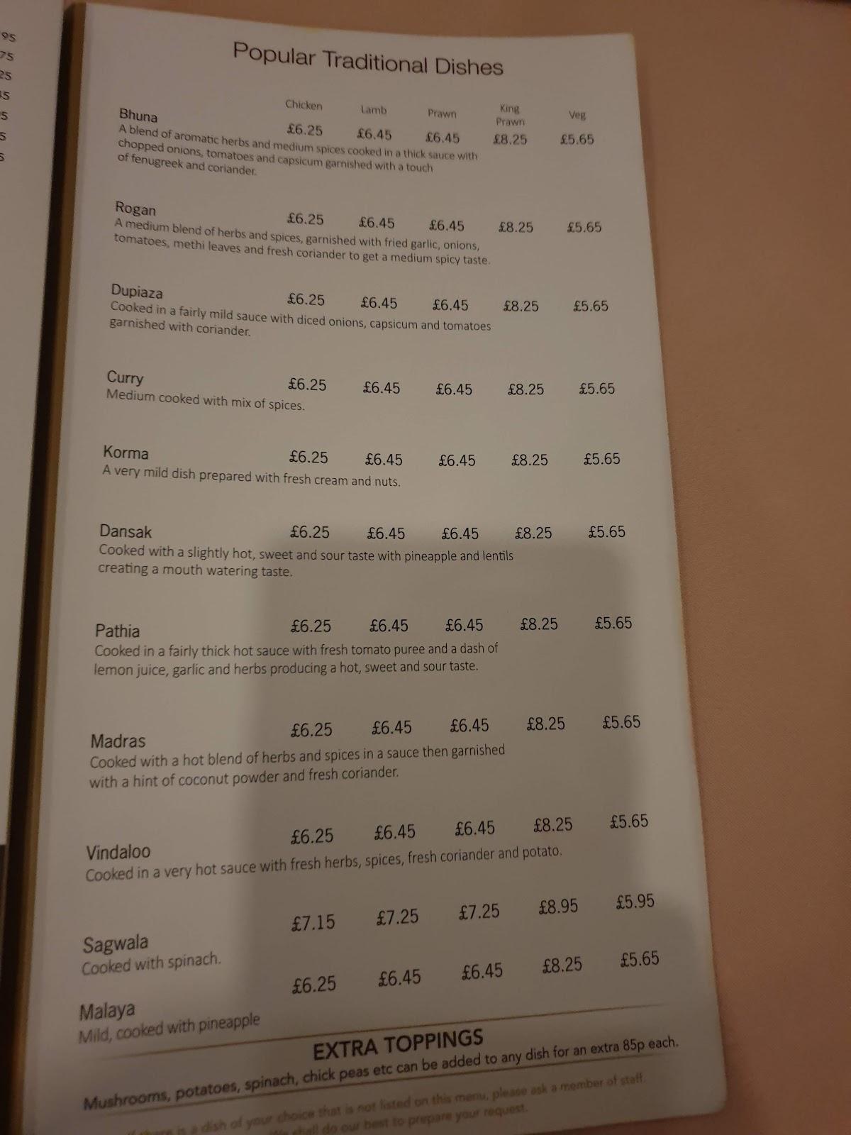 Menu at Bilash Balti & Tandoori Restaurant, Birmingham, 572 Kingstanding Rd