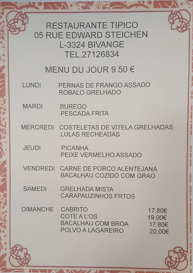 Menu at Café Restaurant TIPICO, Roeser