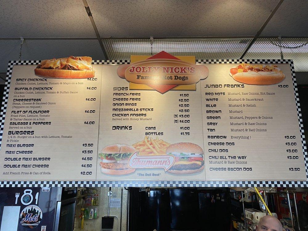 Menu at Jolly Nick's restaurant, Dumont