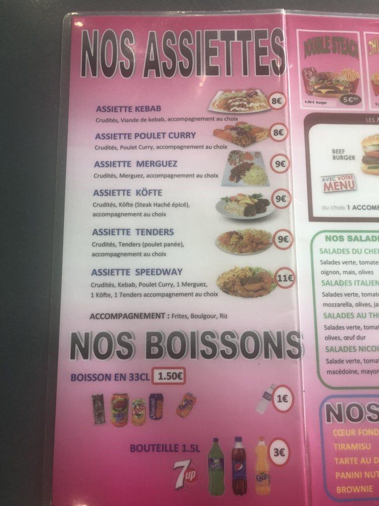 Menu au Le Speedway pizzeria, Alençon