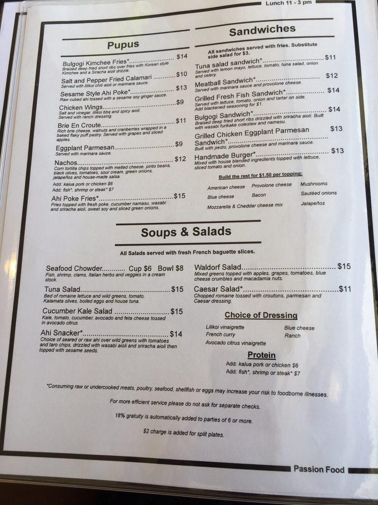 Menu at Lilikoi Bar and Grill, Lihue