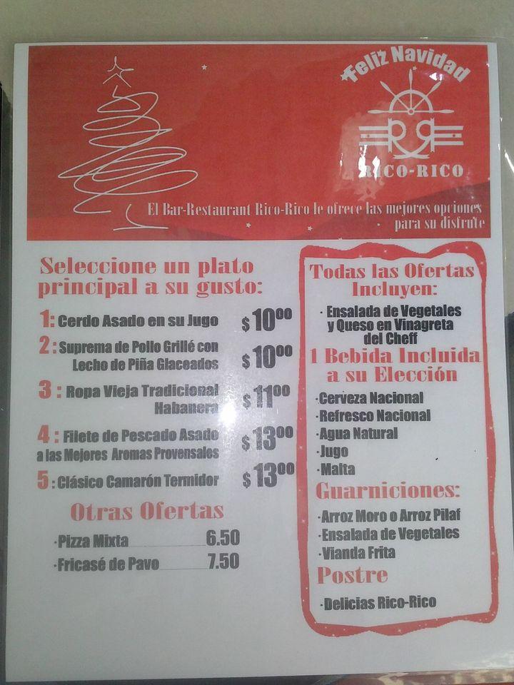 Menu at Rico Cafe, Havana