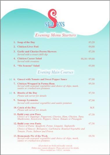 Menu at Teazers Cafe Bar, Maspalomas