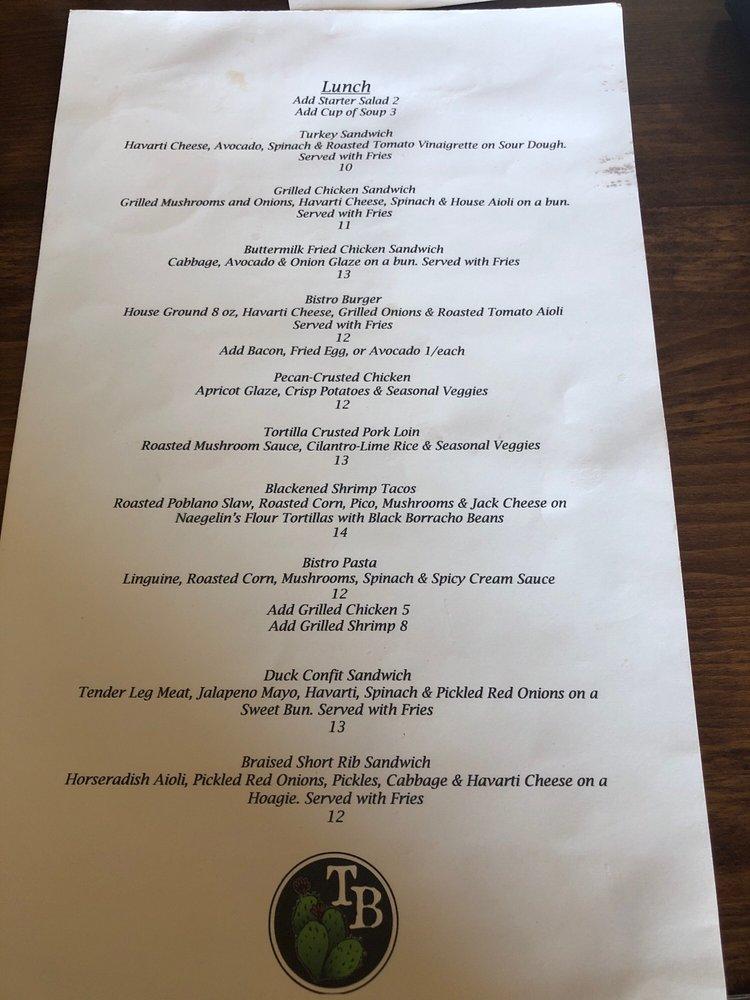 Menu at Texas Bistro At Park View restaurant, New Braunfels