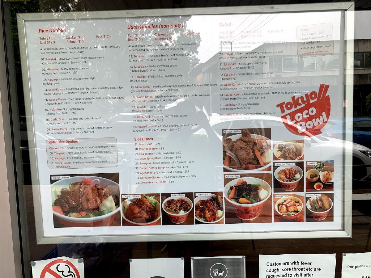 Menu at Tokyo Loco Bowl restaurant, North Sydney, 107 Little Walker St