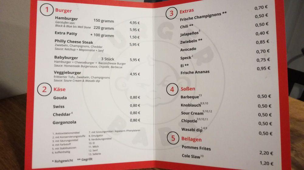 Speisekarte von Burger Baby restaurant, Frankfurt am Main, Höhenstr. 24