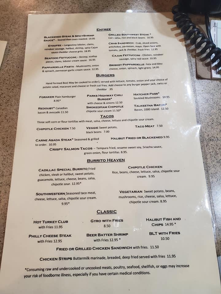 Menu at Cadillac Cafe, Meadow Lakes