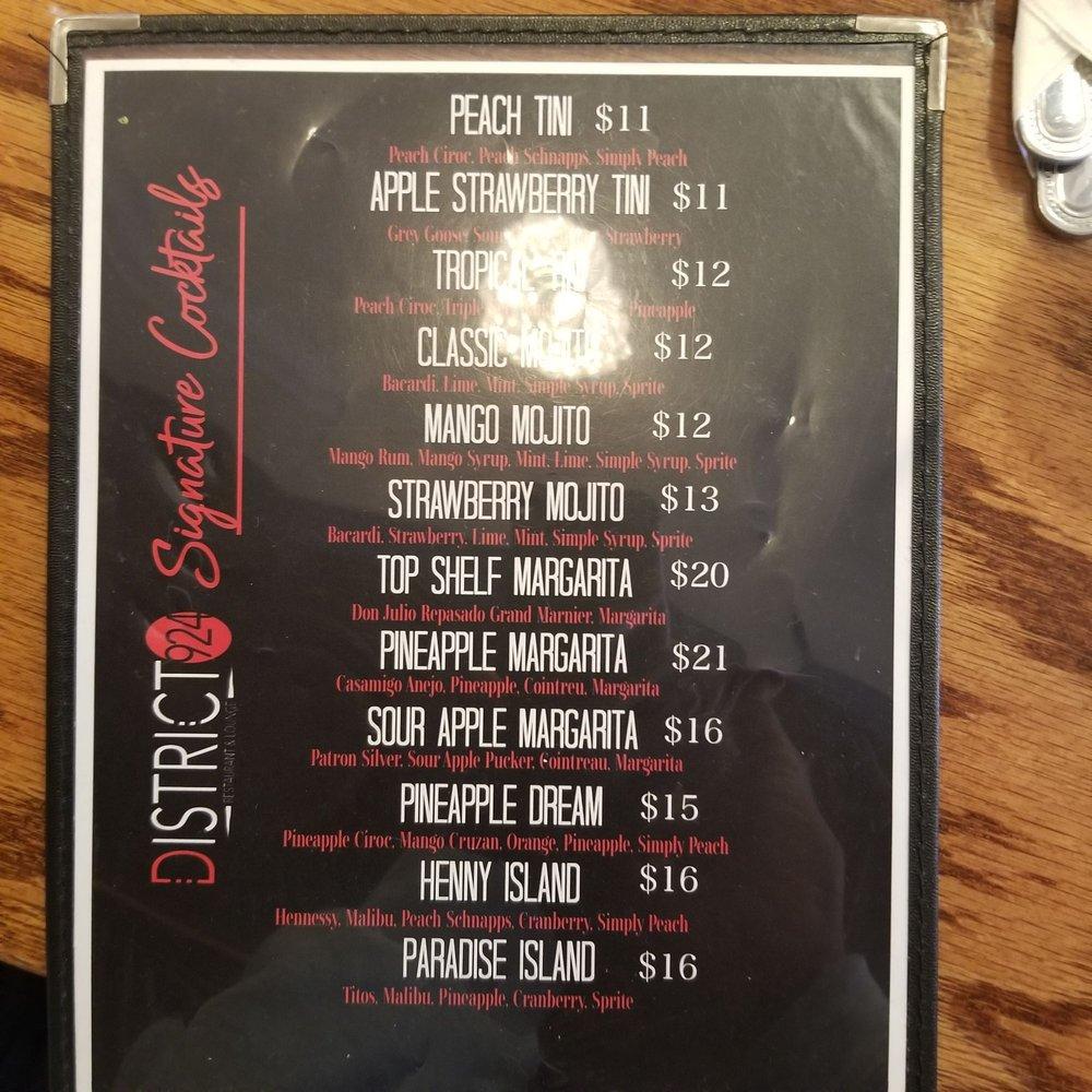 Menu at District 924 restaurant, Winston-Salem