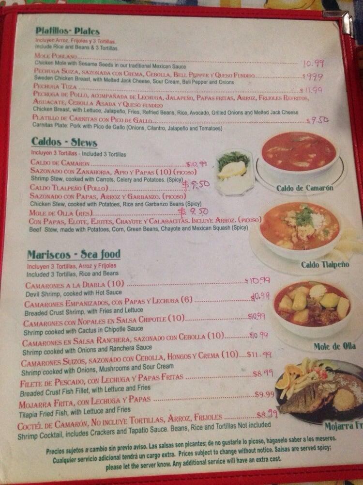 Carta del restaurante Fonda La Meche, Stanton