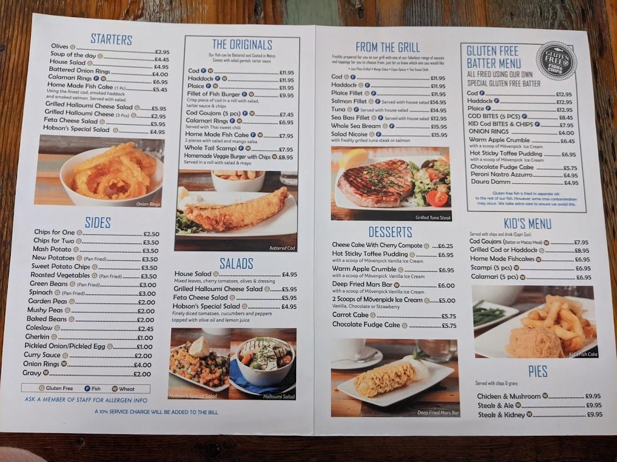Menu at Hobson's Fish & Chips restaurant, London