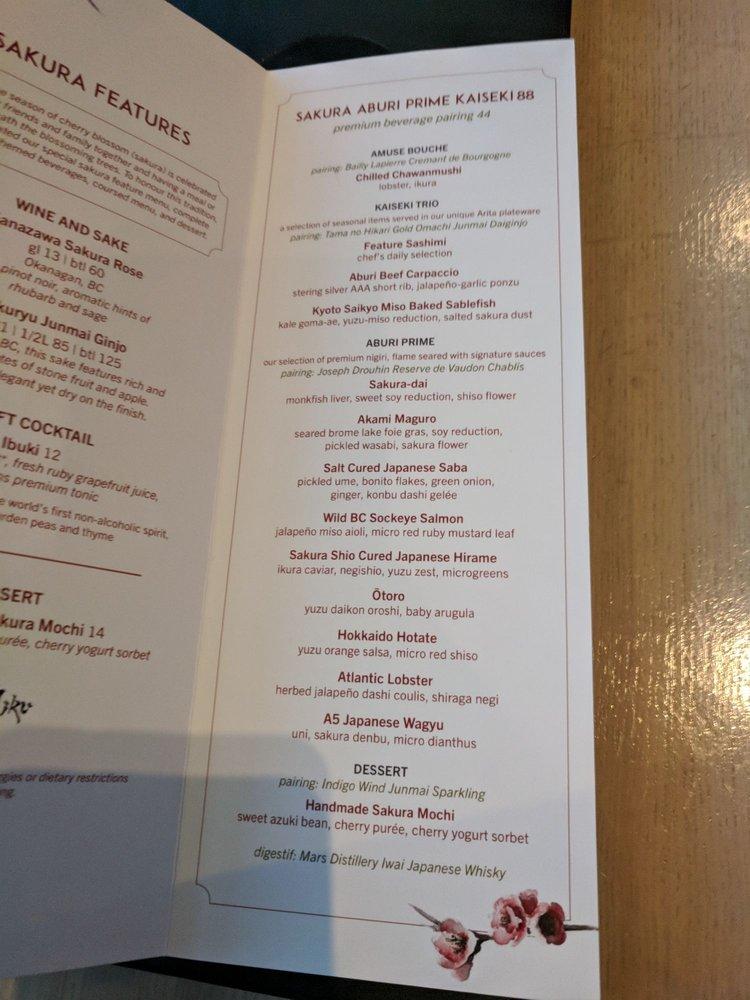 Menu at Miku Vancouver restaurant, Vancouver