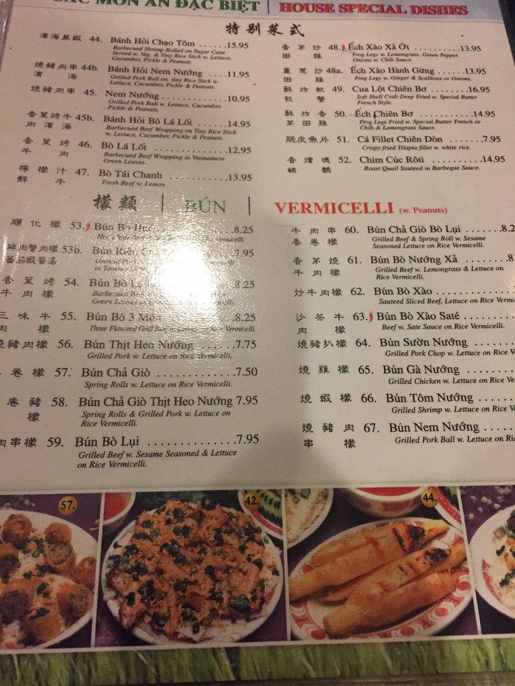 Menu at Pho Da Nang restaurant, South Amboy