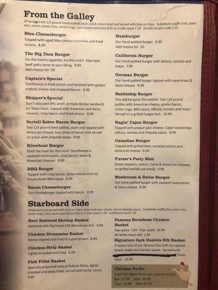 Menu at River Boat Depot restaurant, Sartell