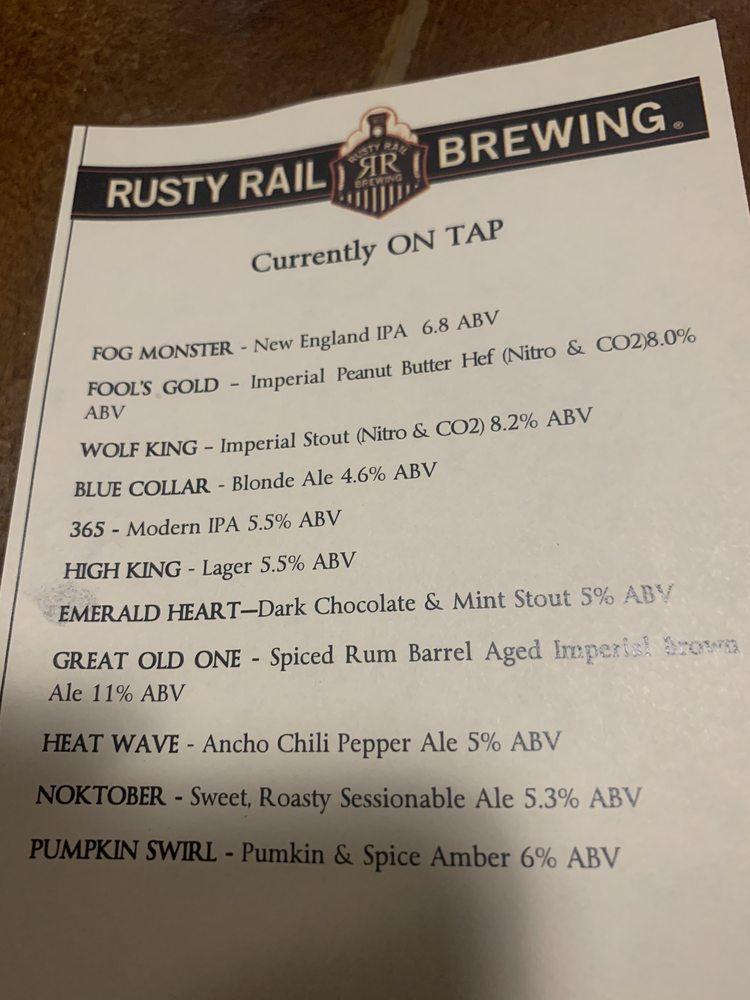 Menu at Rusty Rail Brewing Company pub & bar, Mifflinburg