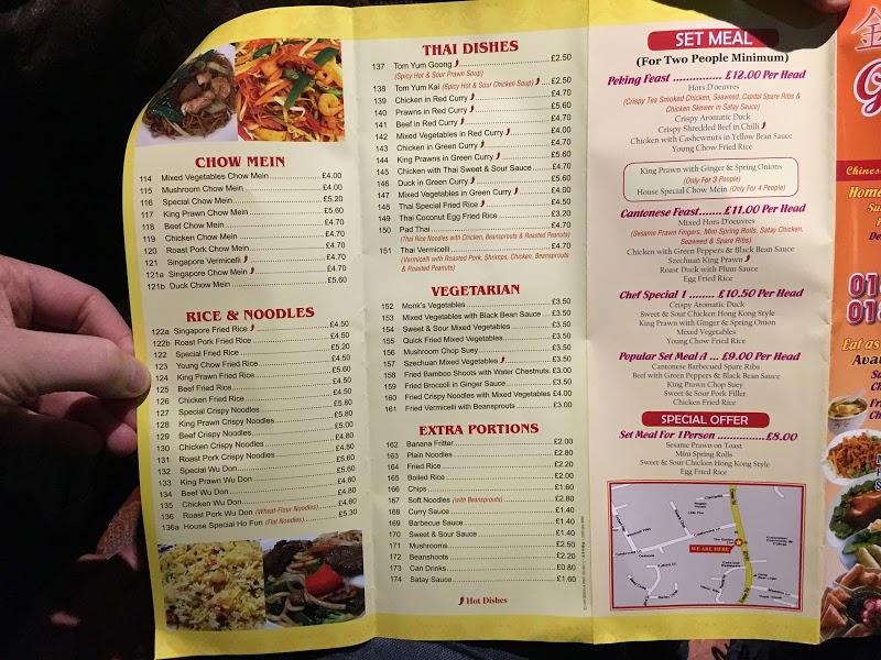 Menu at The Golden Lion restaurant, Cullompton