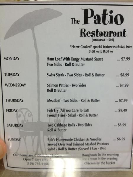 Menu at The Patio Restaurant, Lakeside Marblehead