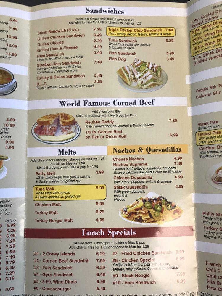 Menu at United Grill Coney Island fast food, Detroit, Joseph Campau Ave