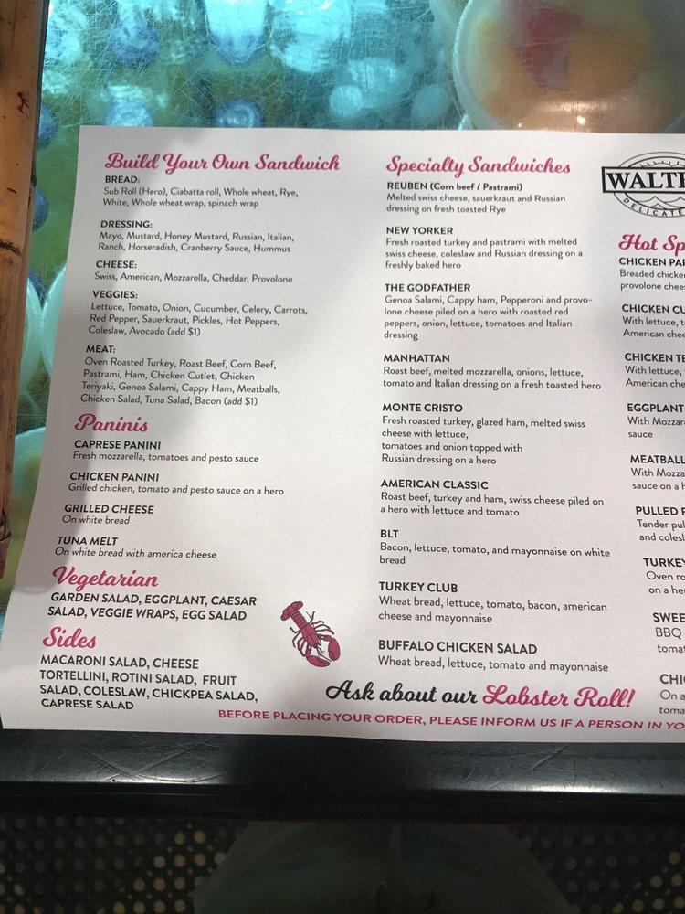Menu at Walter's Deli restaurant, Nantucket