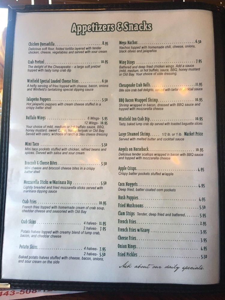 Menu at Winfield Inn pub & bar, Eldersburg