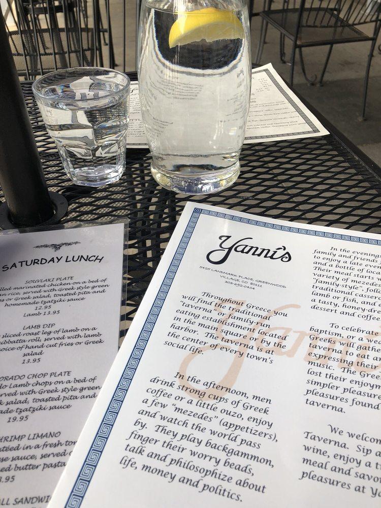 Menu at Yanni's Greek Restaurant, Greenwood Village