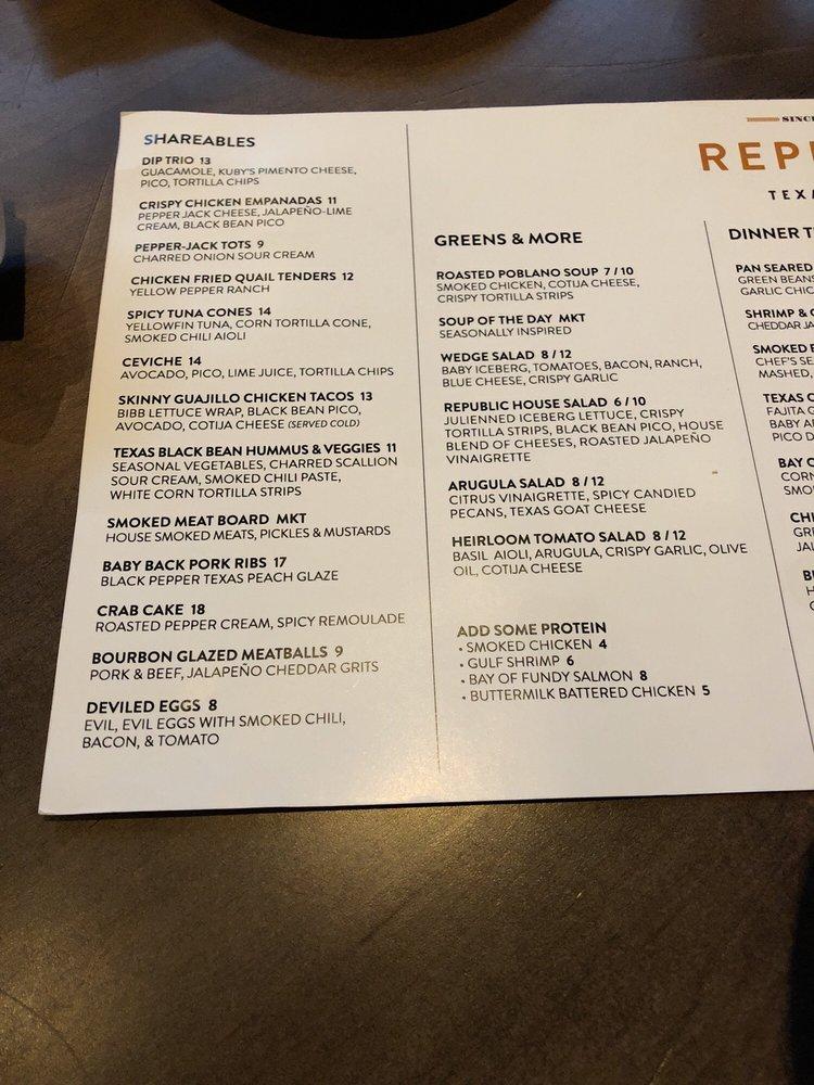 Menu at Republic Texas Tavern, Dallas, Inwood Rd Ste 170