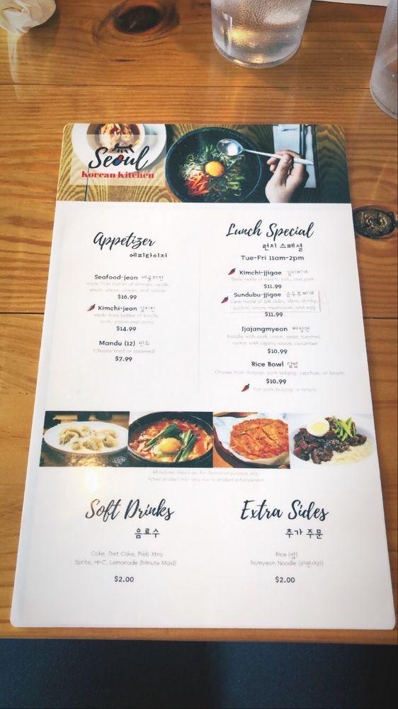 Menu at Seoul Korean Kitchen restaurant, Evans