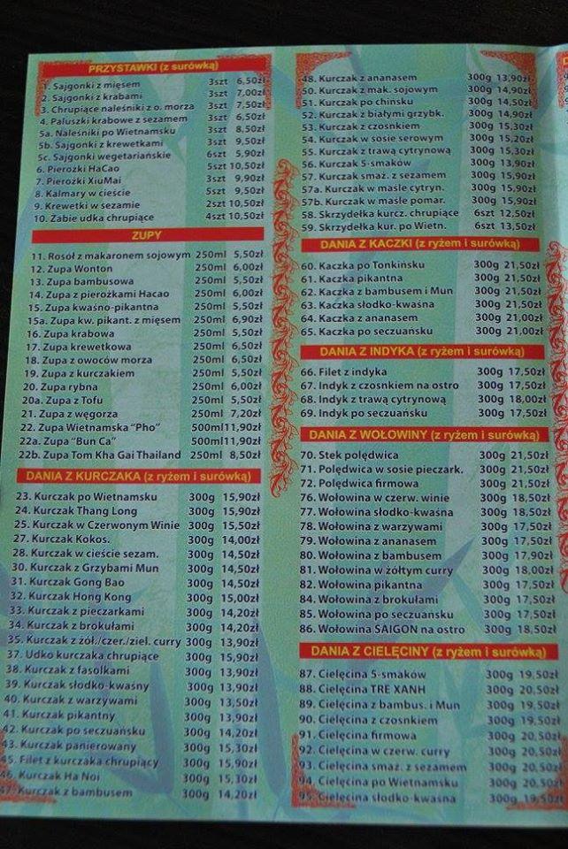Menu at Resto Bar Orientalny TRE XANH, Kraków